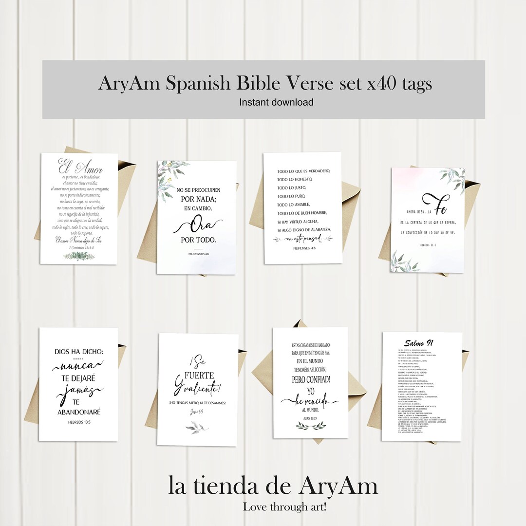 40 Spanish Bible Verse Tags, Spanish Bible Verse Typography ,3.50" X 2. ...