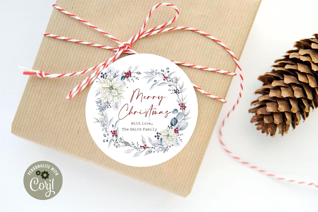 Round Favor Tag Template, Merry Christmas Round Printable Tag, 2 Round ...