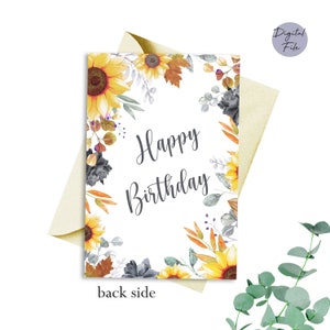 Printable Sunflower Birthday Card, Birthday Card for Her, Happy ...