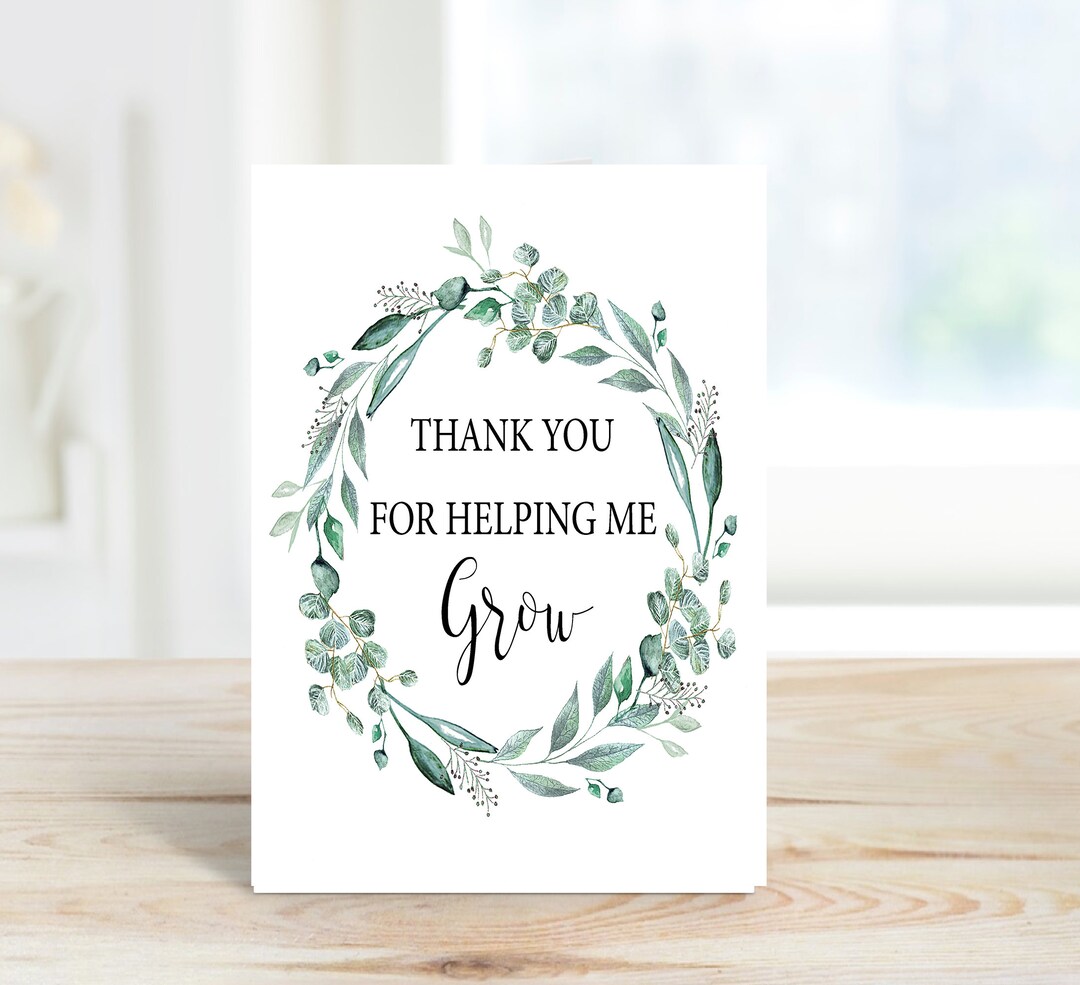 Teacher Appreciation, Thank You for Helping Me Grow Sign, Greenary ...