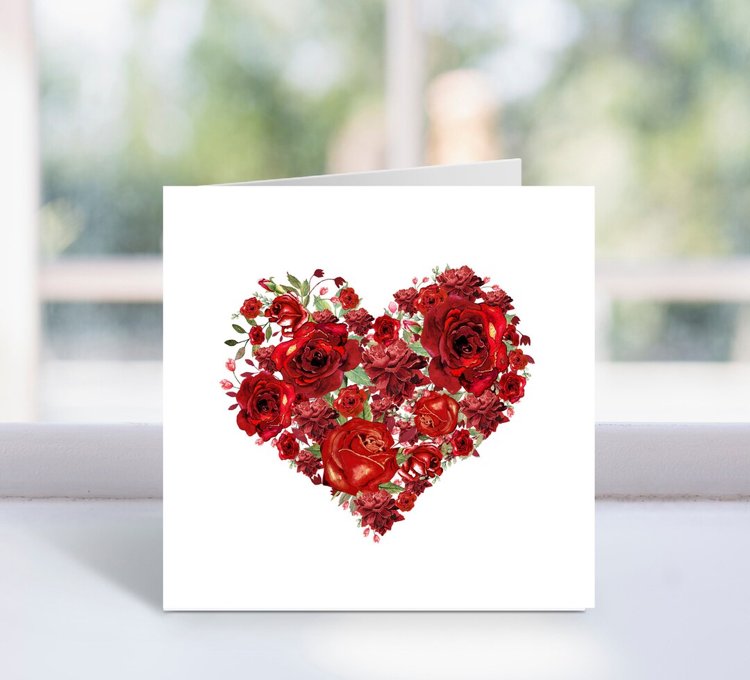 Heart Printable Card, , Valentine's Day Card, Red Roses Heart Card ...