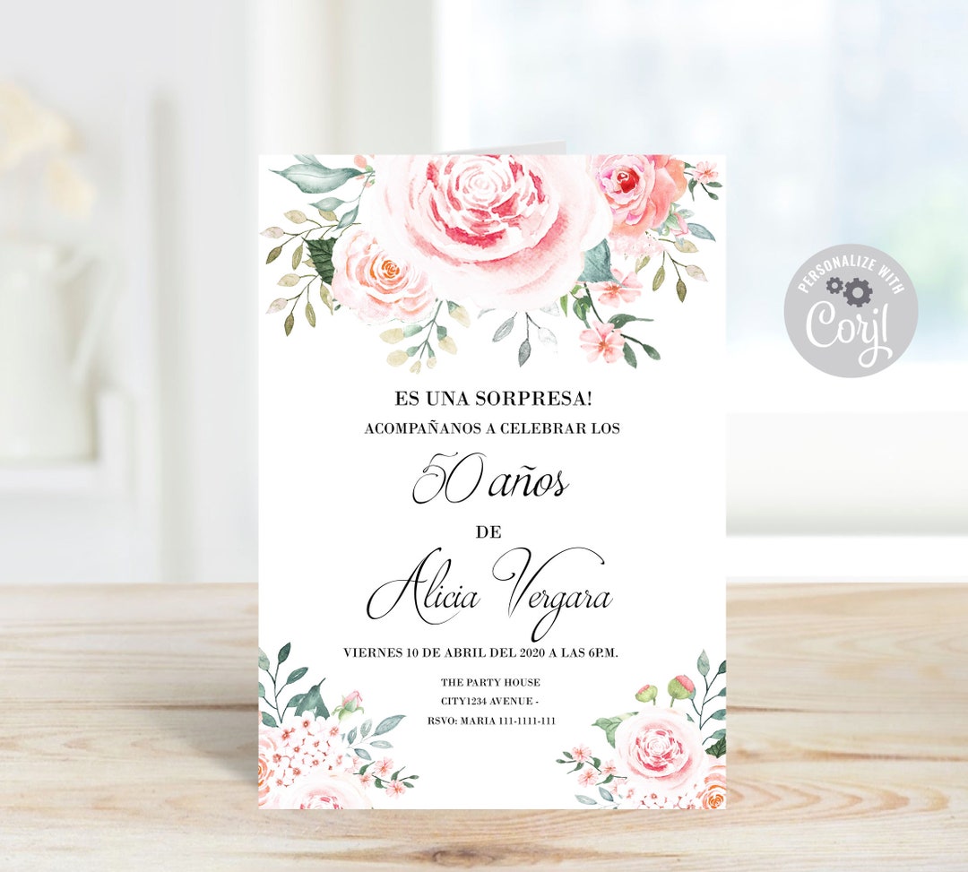 Spanish Birthday Invitation Pink Flowers Spanish Invitation - Etsy