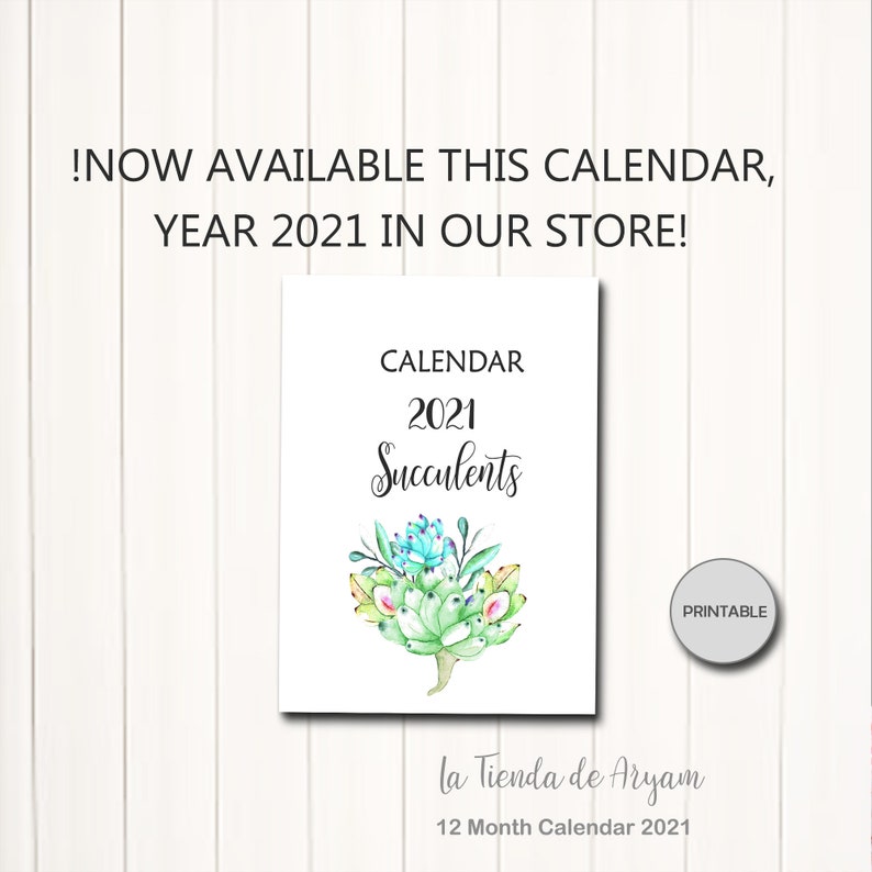Wall Calendar 2020 Calendar Printable Monthly Succulent | Etsy