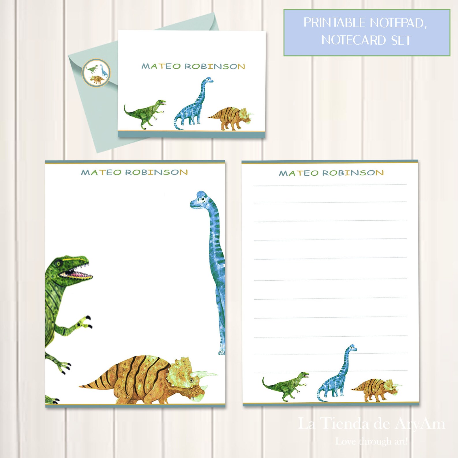 Personalized Stationery Set PRINTABLE Dinosaur Stationary - Etsy Denmark