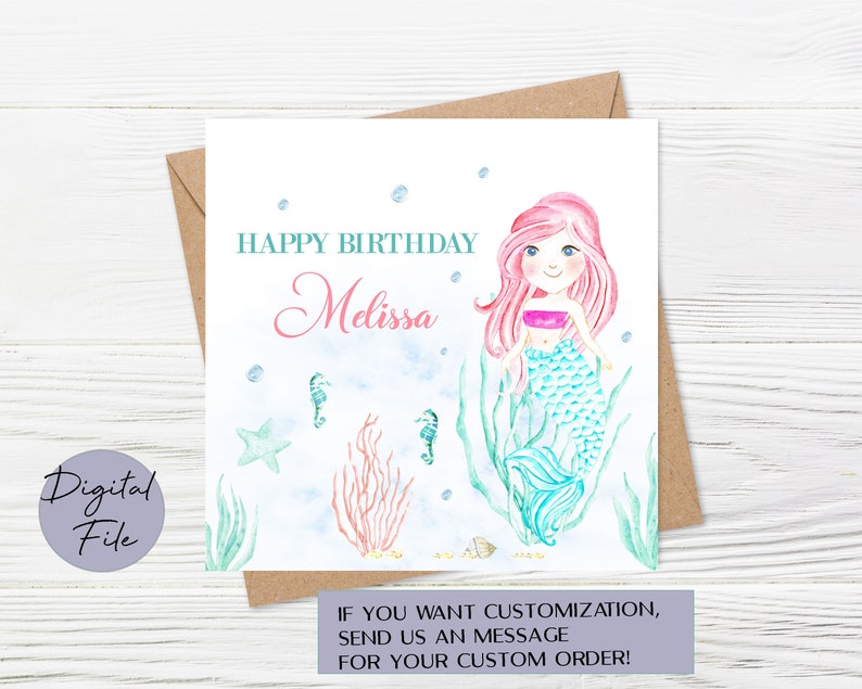 Printable Mermaid Birthday Card Mermaid Personalised Birthday - Etsy