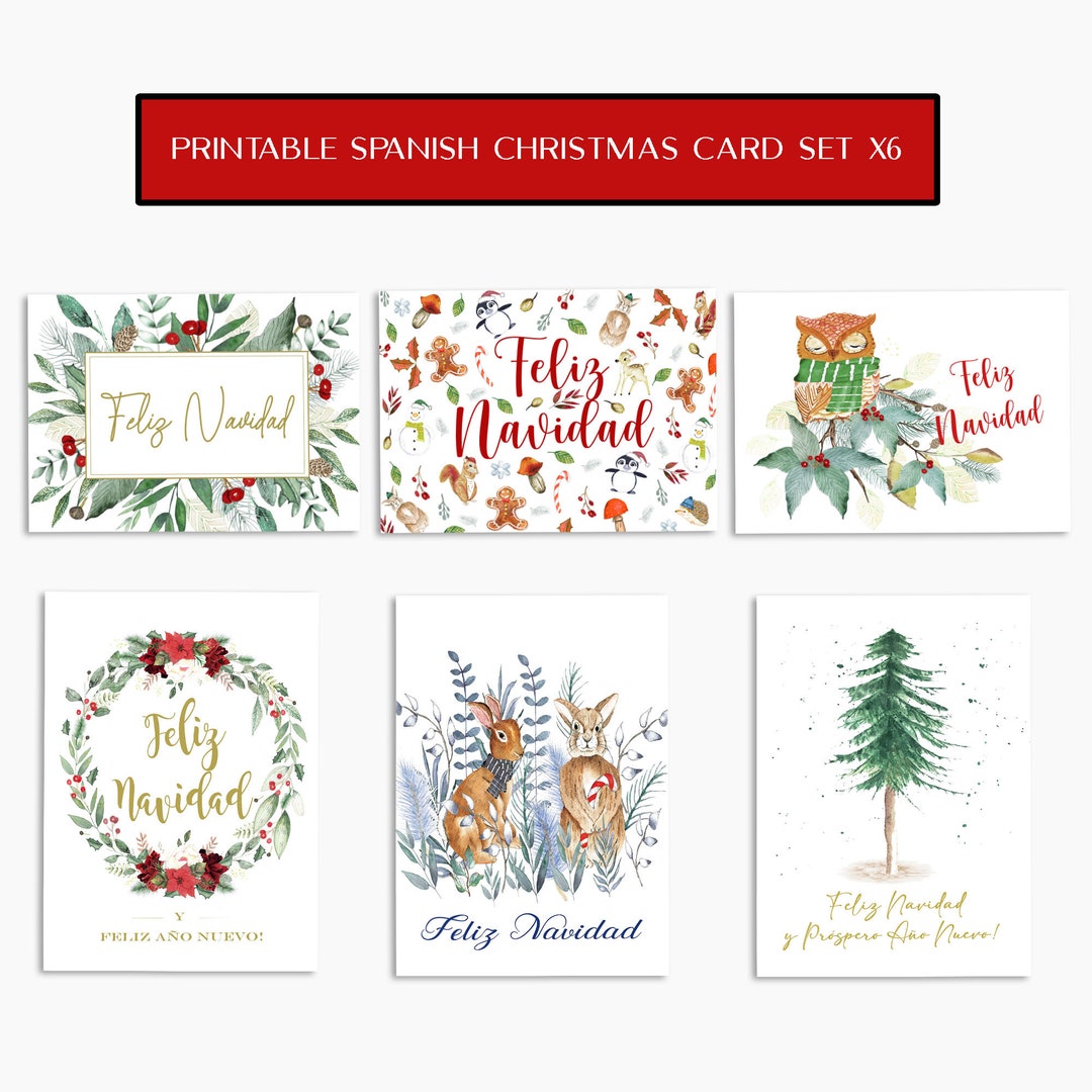 Printable Spanish Christmas Greeting Card Set, Feliz Navidad Christmas ...