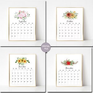 Printable Watercolor Calendar 2024, Floral Bouquets Watercolor Calendar ...