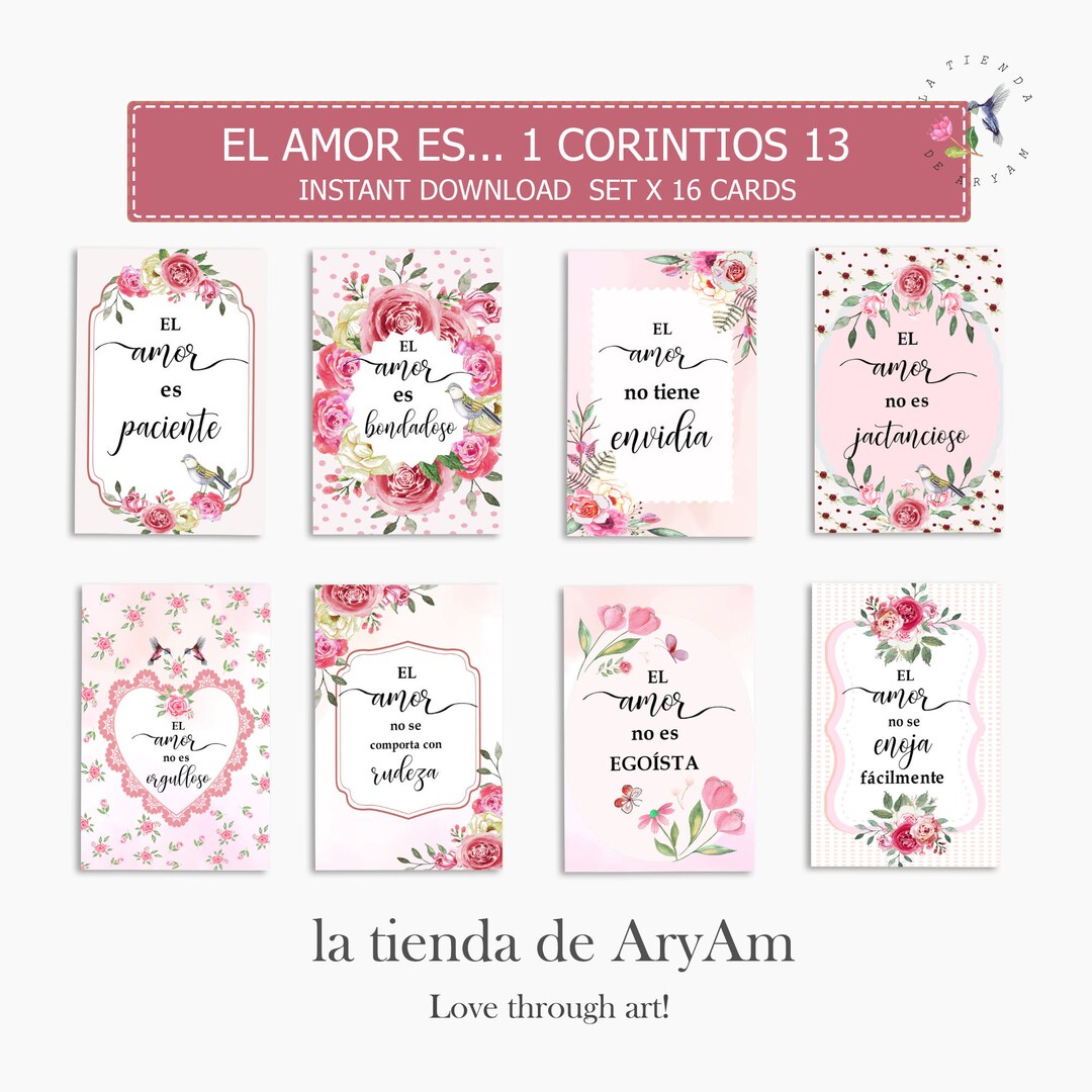 Spanish Valentine Bible Verse Tags Sets, 1 Corintios 13 Cards, El Amor ...