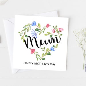 Printable Mothers Day Card, Happy Mothers Day, Floral Heart Mom Card ...