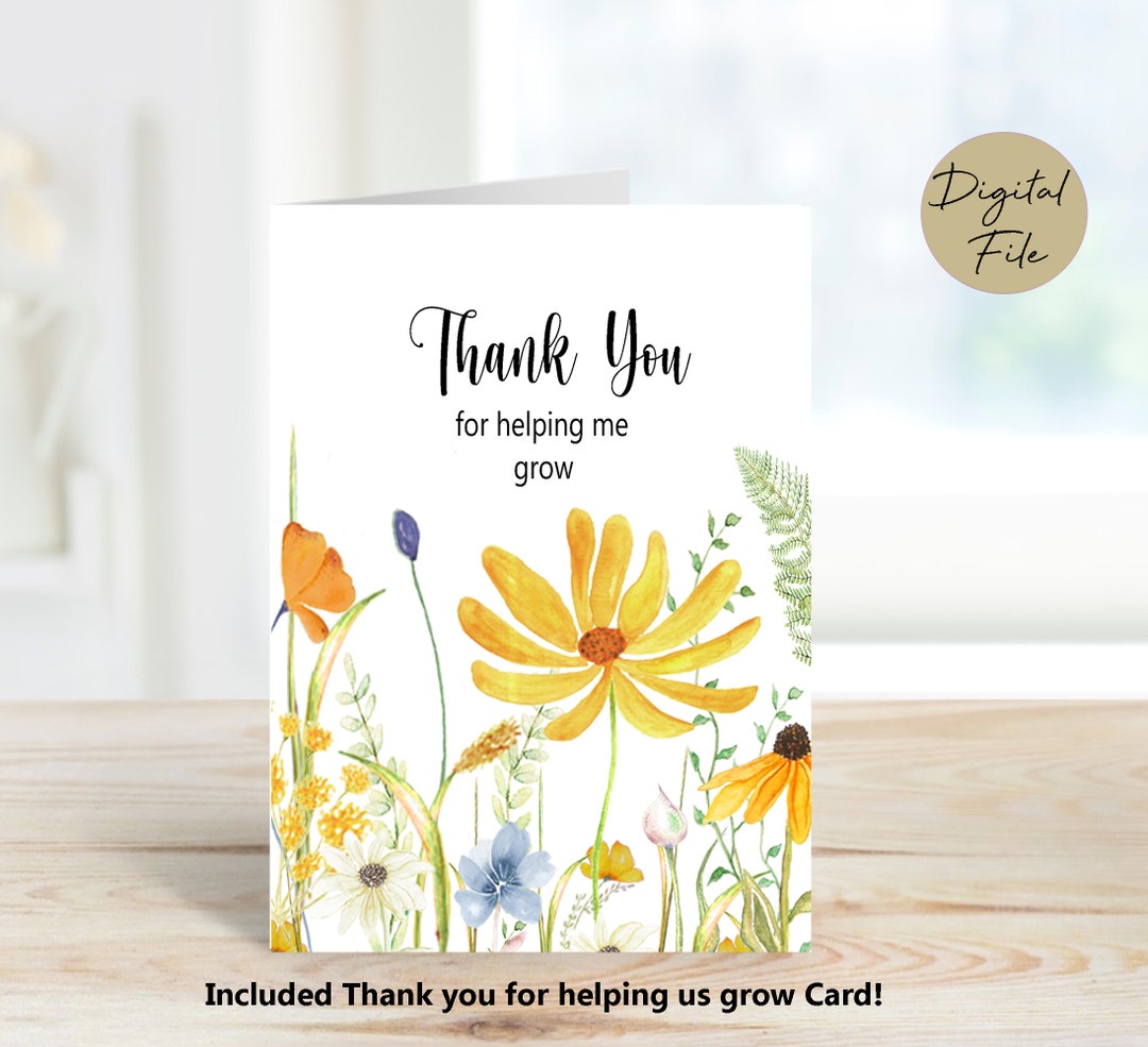 Teacher Appreciation, Thank You for Helping Me Grow Card, Thank You for ...