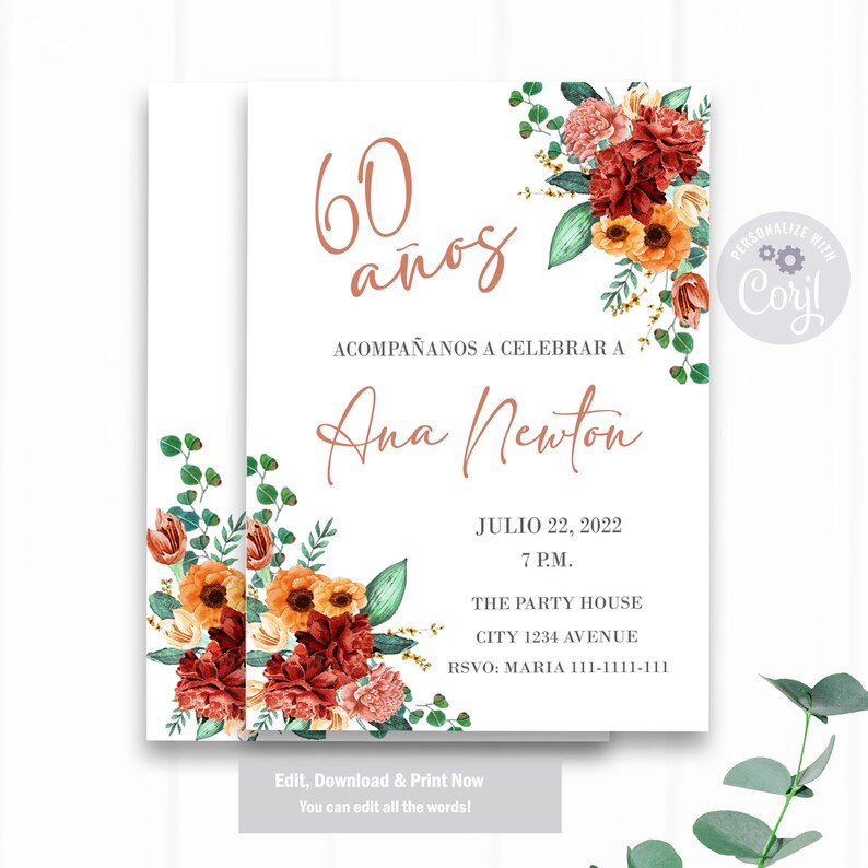 Spanish Floral Birthday Invitation Floral Birthday Invite - Etsy