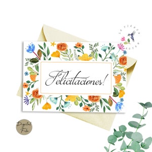 Printable Felicitaciones Card, Felicidades, INSTANT Download, Spanish ...
