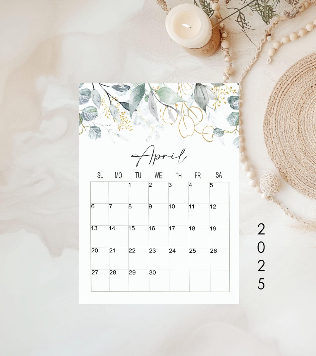 2025 Calendar Printable, Wall Calendar 2025, 2025 Greenery Wall ...