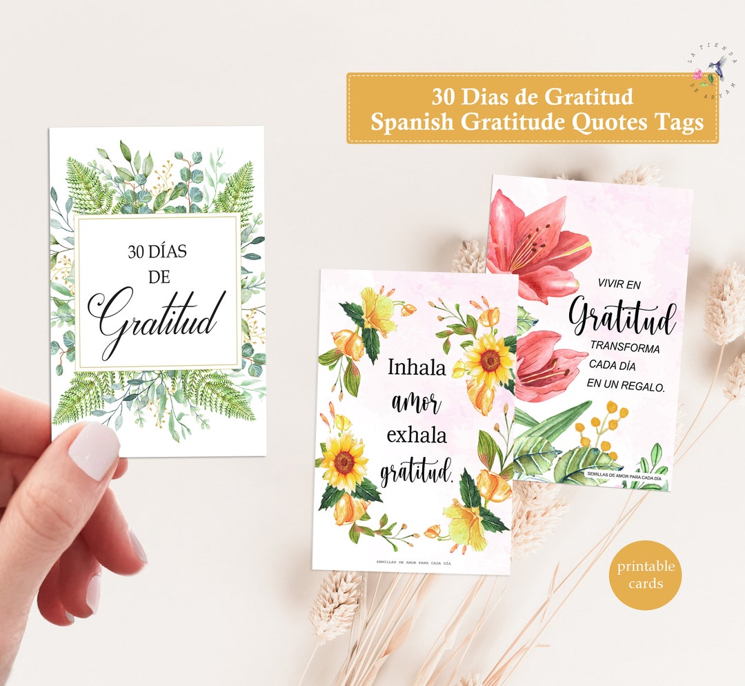 Printable Spanish Gratitude Cards, 30 Días De Gratitud, Spanish ...