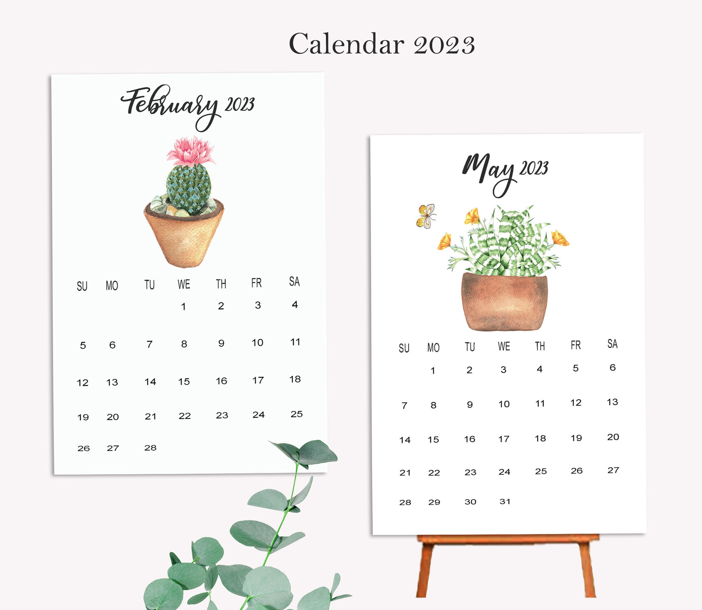 Printable 2023 Calendar Cactus Calendar Succulent Calendar - Etsy Israel