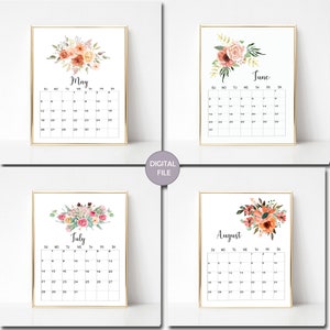 Printable Watercolor Calendar 2024, Floral Bouquets Watercolor Calendar ...