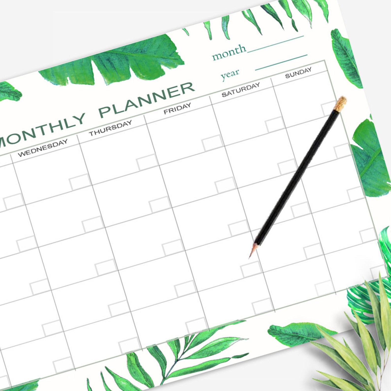 Monthly plannerTropical leaves planner Desk planner Undated | Etsy