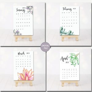 Printable 2024 Calendar Succulent, Succulent Desk Calendar, Watercolor ...