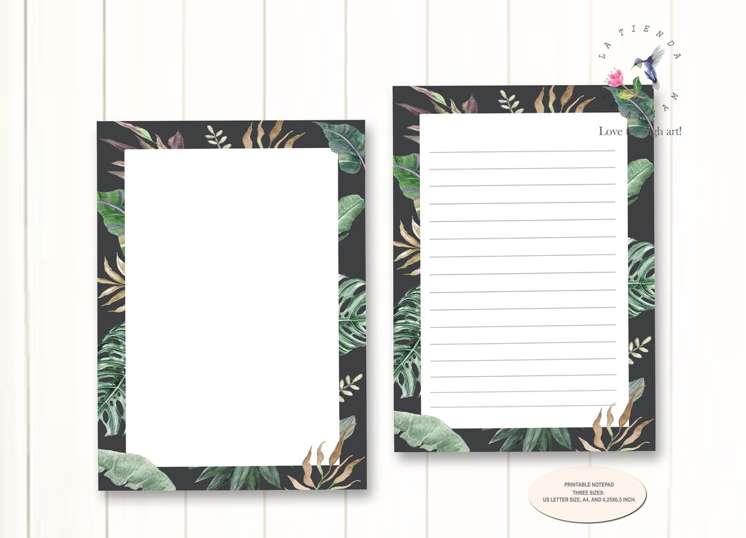 Printable Tropica Leaves Notepad, Tropical Leaves Stationery ...