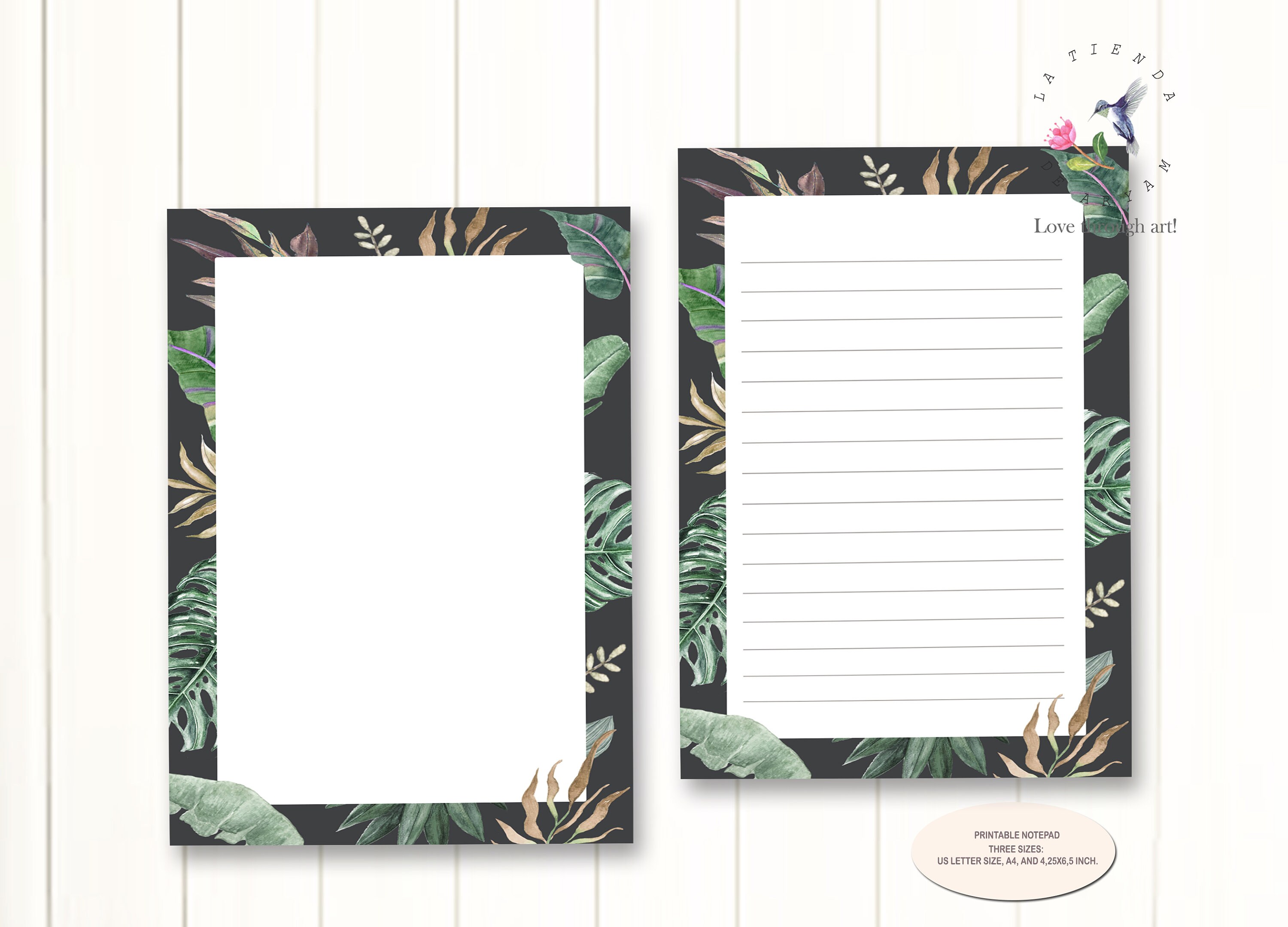 Printable Tropica Leaves Notepad, Tropical Leaves Stationery ...