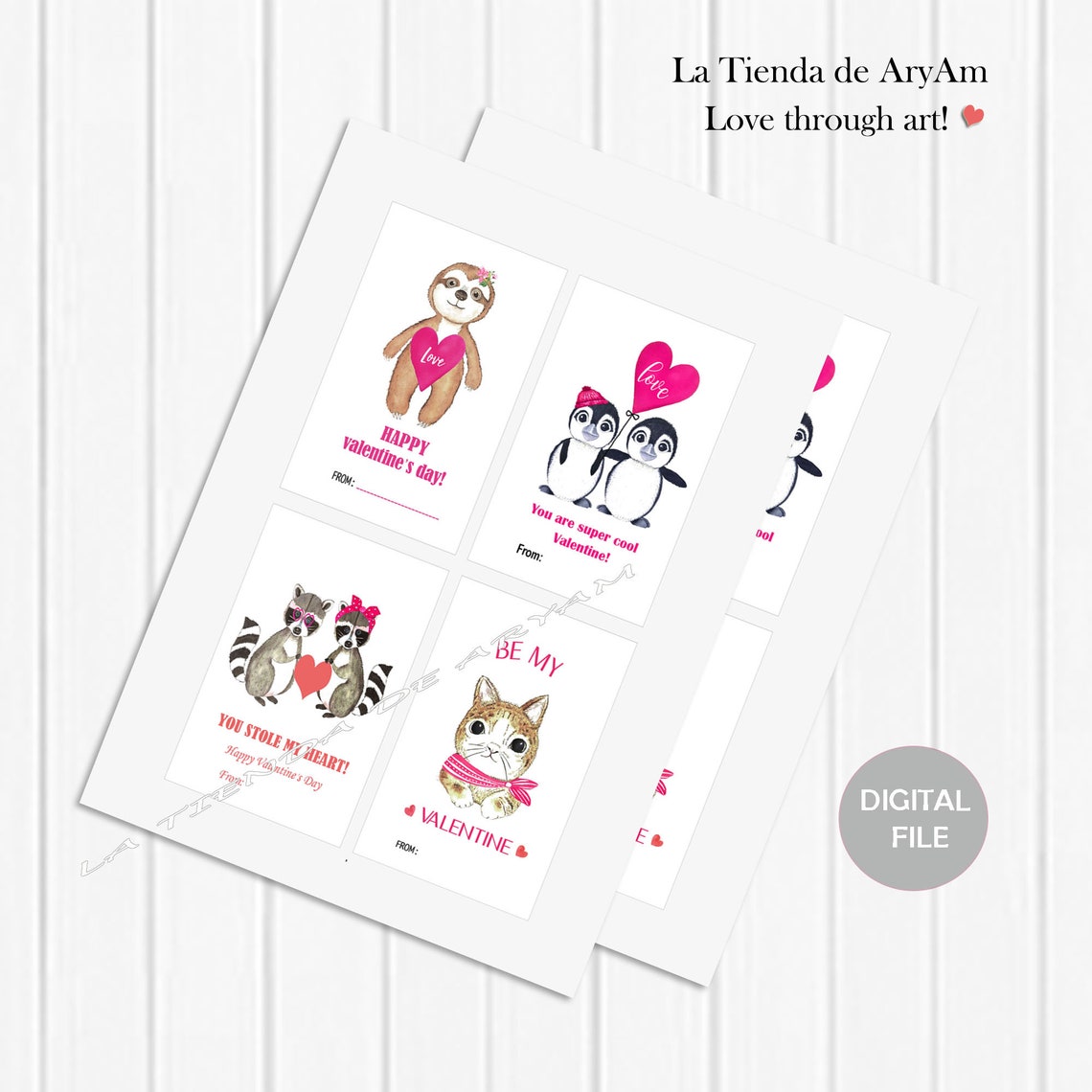 Kid Valentines Day Cards Printable Cute Animal Valentines | Etsy