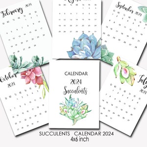 Printable 2024 Calendar Succulent, Succulent Desk Calendar, Watercolor ...