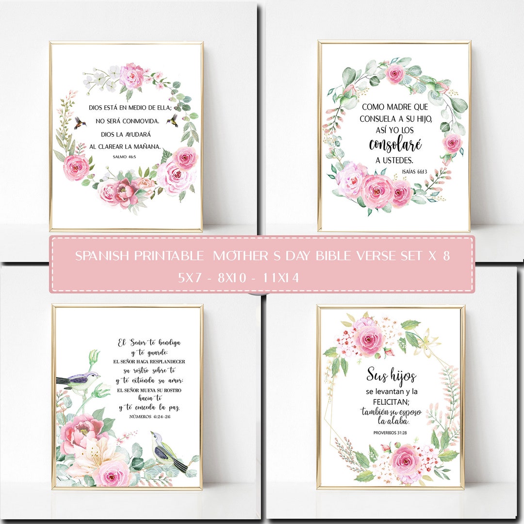 Printable Spanish Women Bible Verse Set, Set X8 Spanish Mother's Day ...