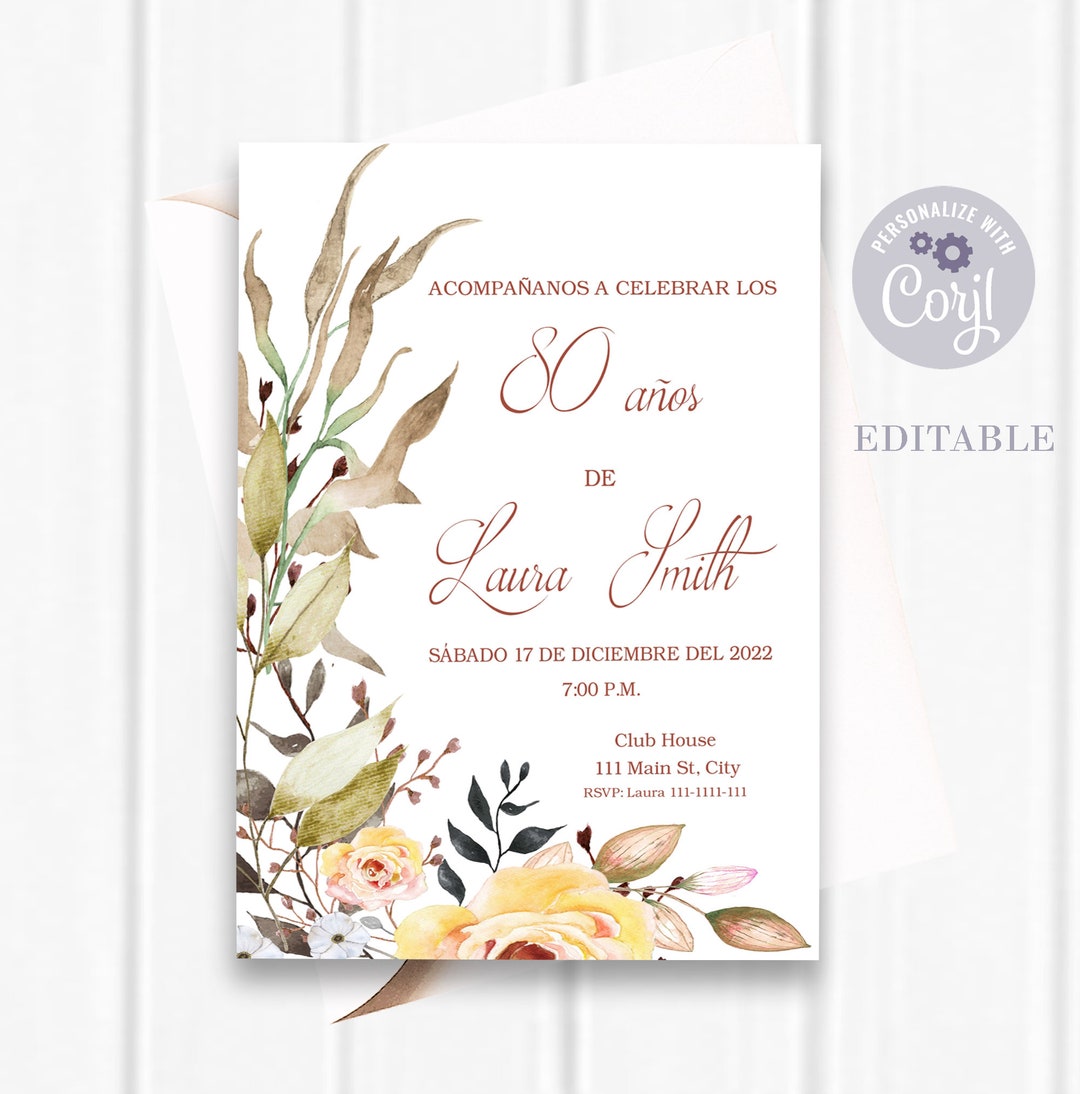 Spanish Birthday Invitation Spanish Autumnflowers Invitation - Etsy