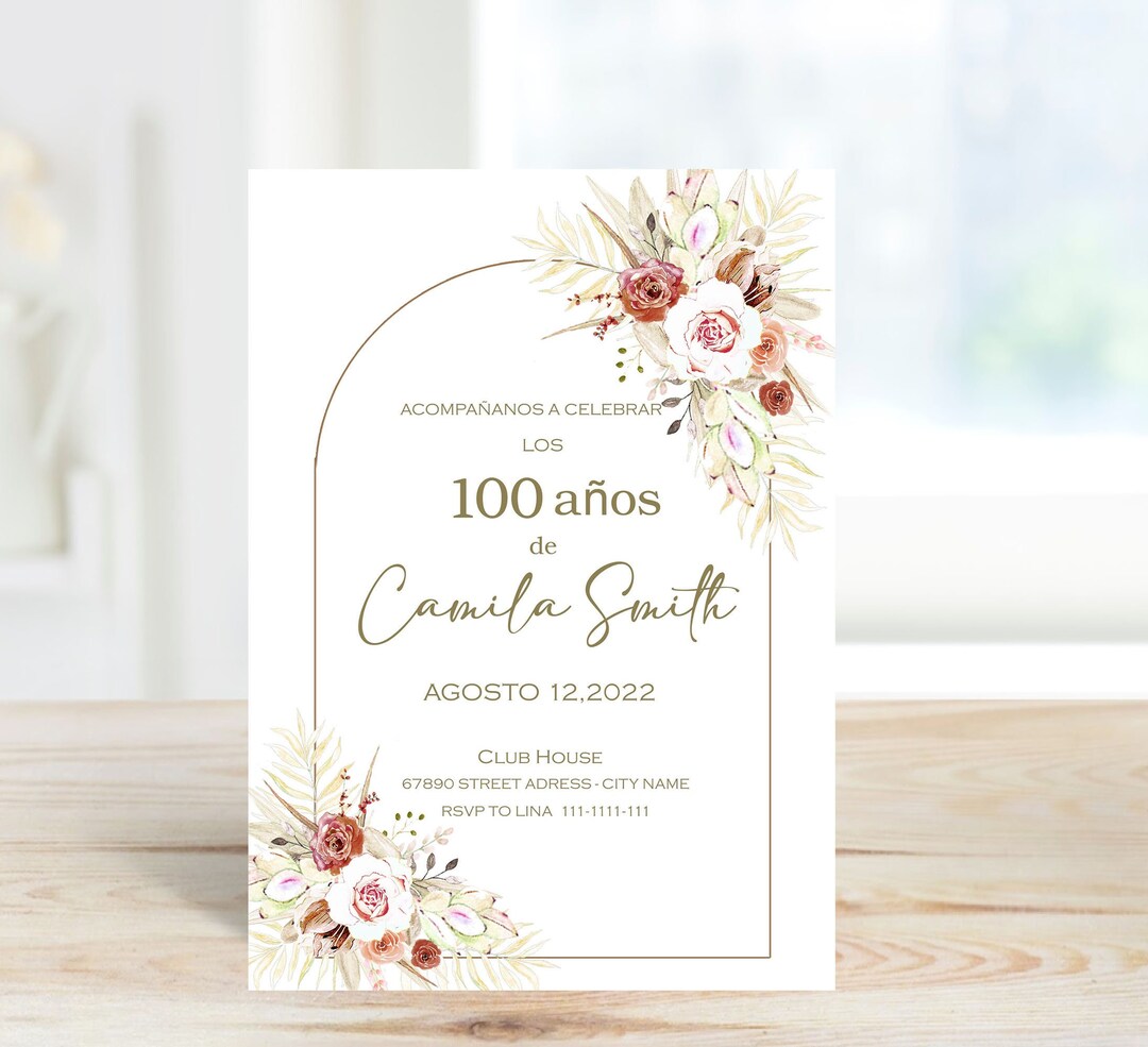 Spanish Boho Birthday Invitation, Spanish Roses 100th Birthday Ivite ...