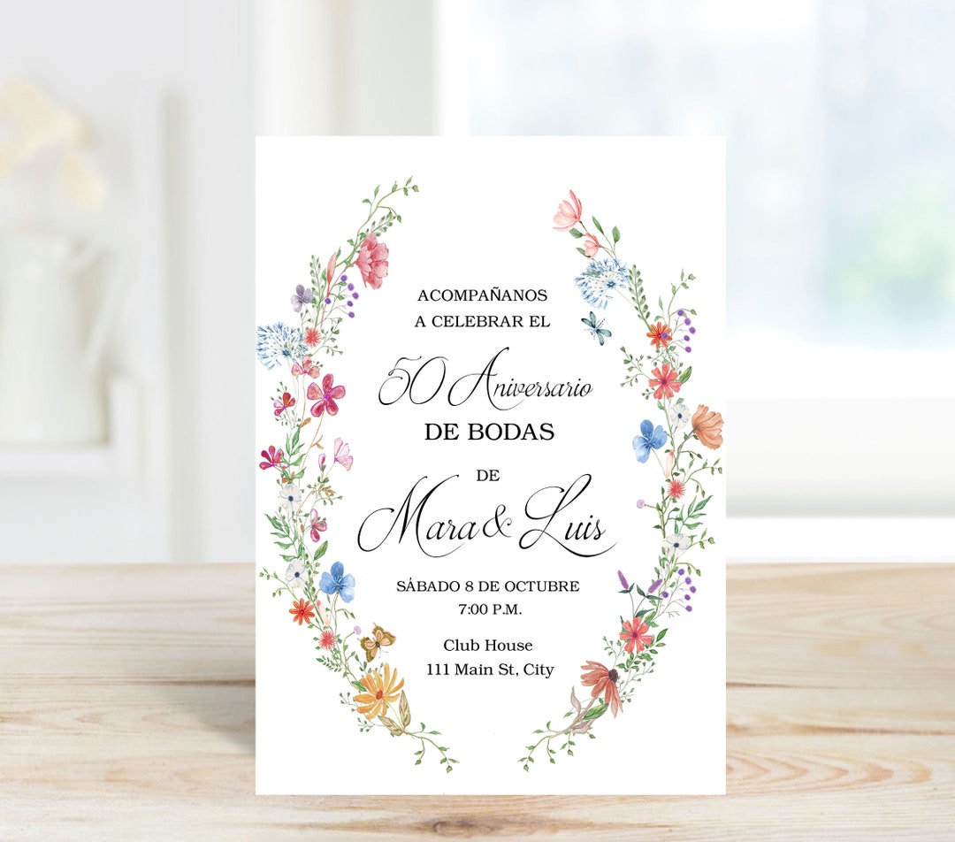 Spanish Anniversary Invitation, Wildflower Spanish Anniversary Invite ...