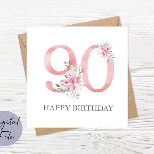 90th Birthday Card Printable - Etsy