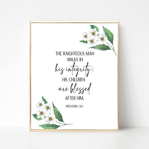 Proverbs 20:7 Father's Day Bible Verse Printable Wall Art - Etsy