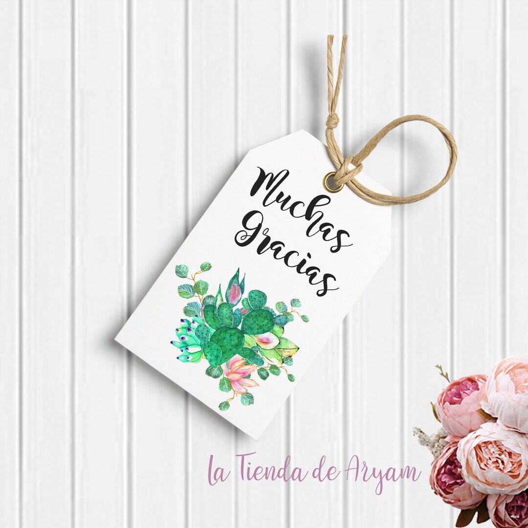 Gift Tags Printable Muchas Gracias, Succulents Gift Tags, Watercolor ...