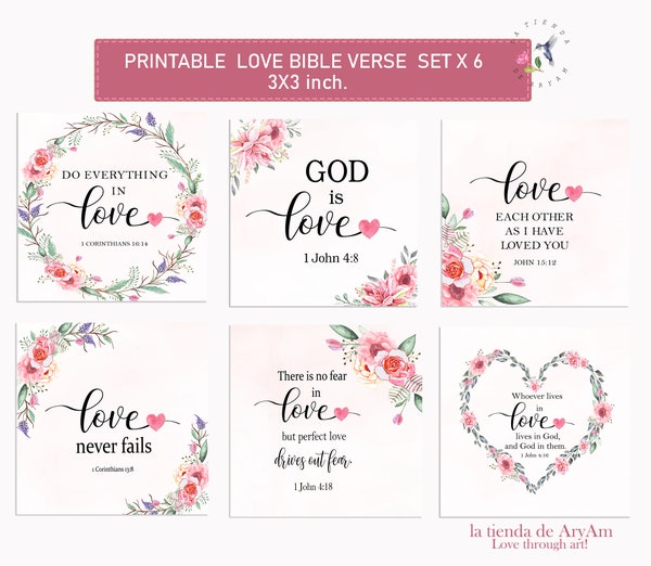 God's Love Bible Verse Note Cards Printable Scripture Valentines Cute ...