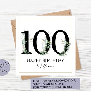 Printable 100th Birthday Card, 100th Birthday Card Printable ...