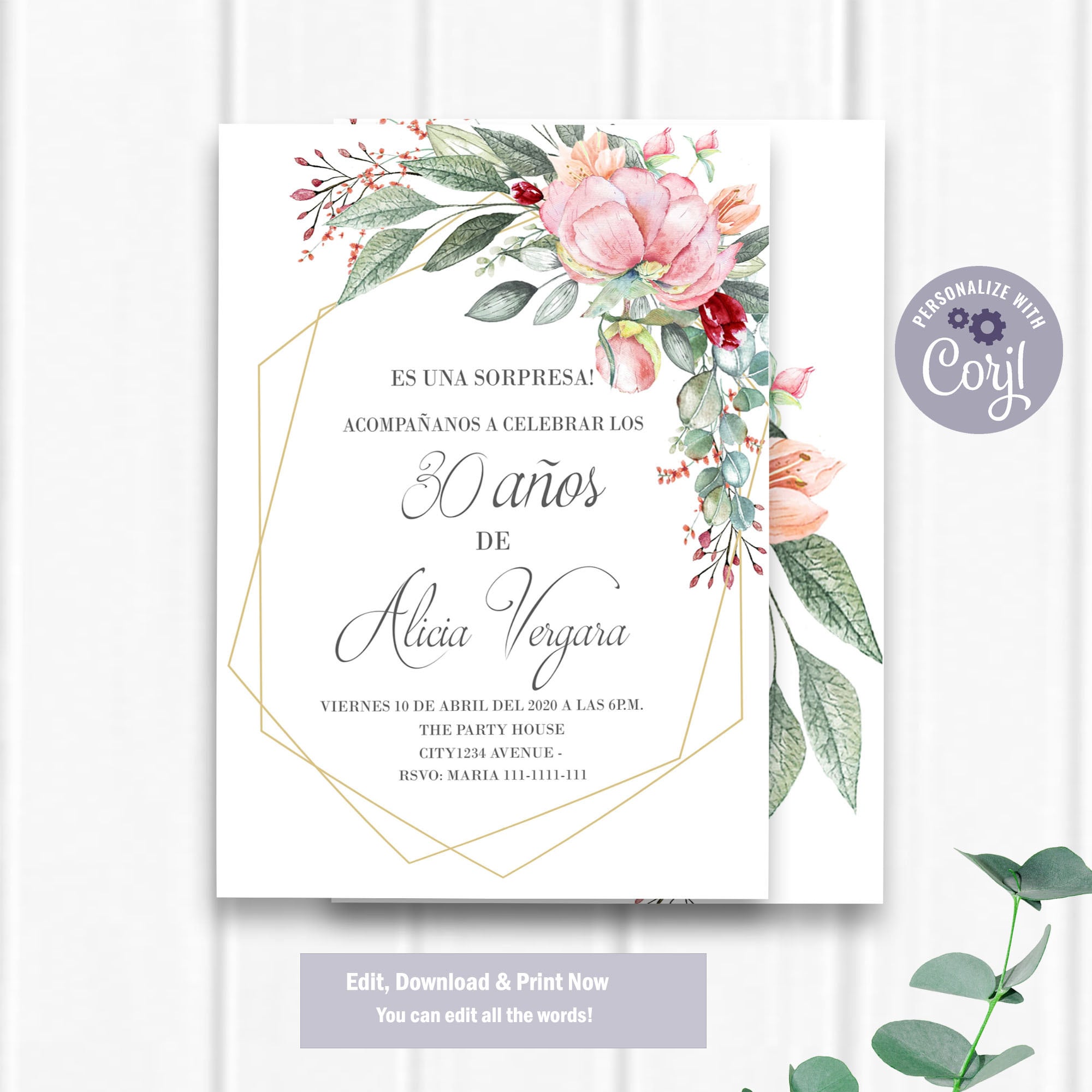Spanish Birthday Invitation Spanish Flowers Invitation Any - Etsy