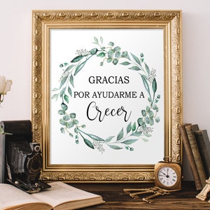 Spanish Teacher Appreciation, Gracias Por Ayudarme a Crecer, Greenary Thank You, Printable PDF ...