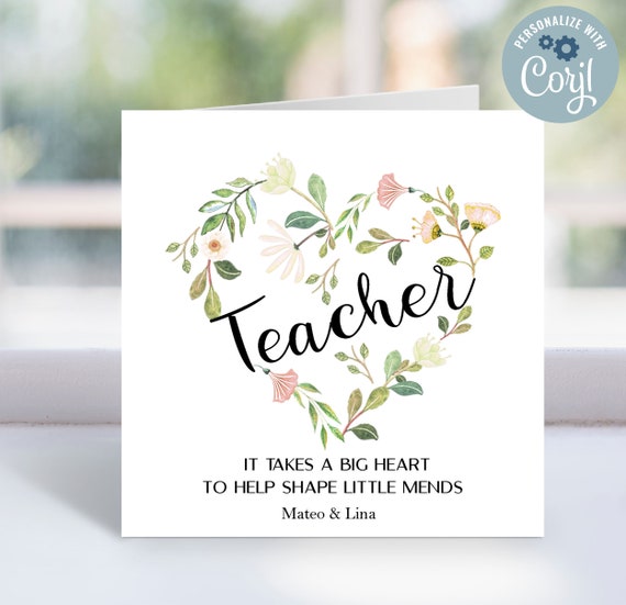Editable Thank You Teacher Card Thank You Teacher Card - Etsy