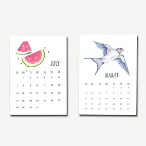 Printable 2024 Calendar, Watercolor Ilustrations Calendars, Monthly ...