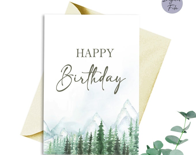 Happy Birthday Card, Adventure Mountain Birthday Card, Nature Birthday ...