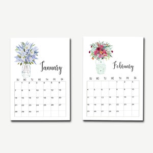 Printable Watercolor Calendar 2024, Floral Vases Watercolor Calendar ...