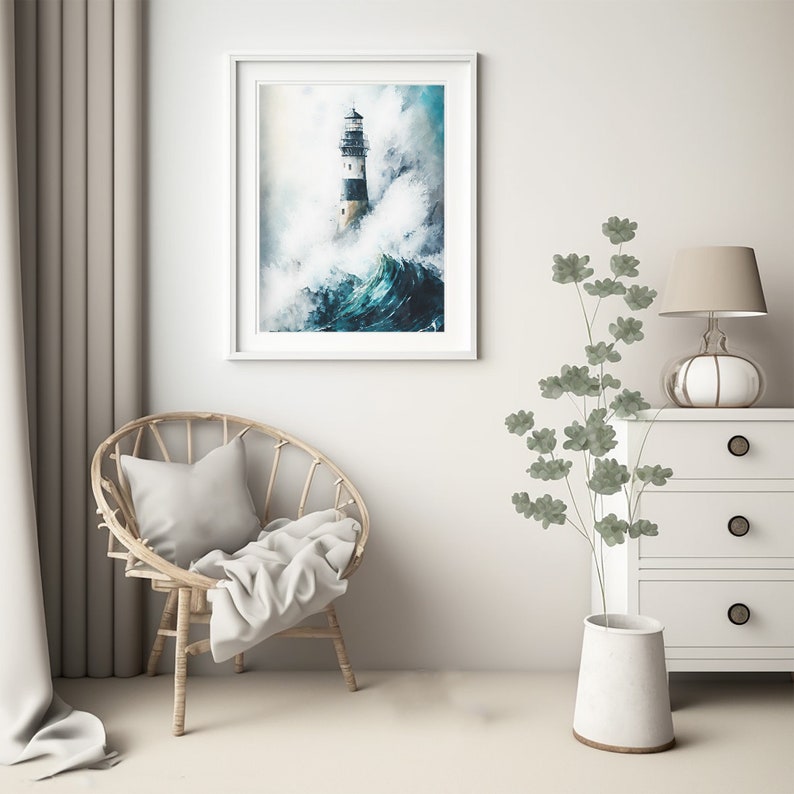 Lighthouse Watercolor Print Ocean Wall Decor Nautical - Etsy