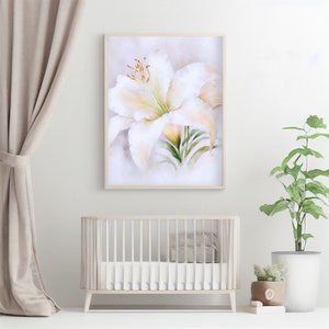 White Lily Watercolor Art Print, Printable Floral Wall Art, Lily Wall ...