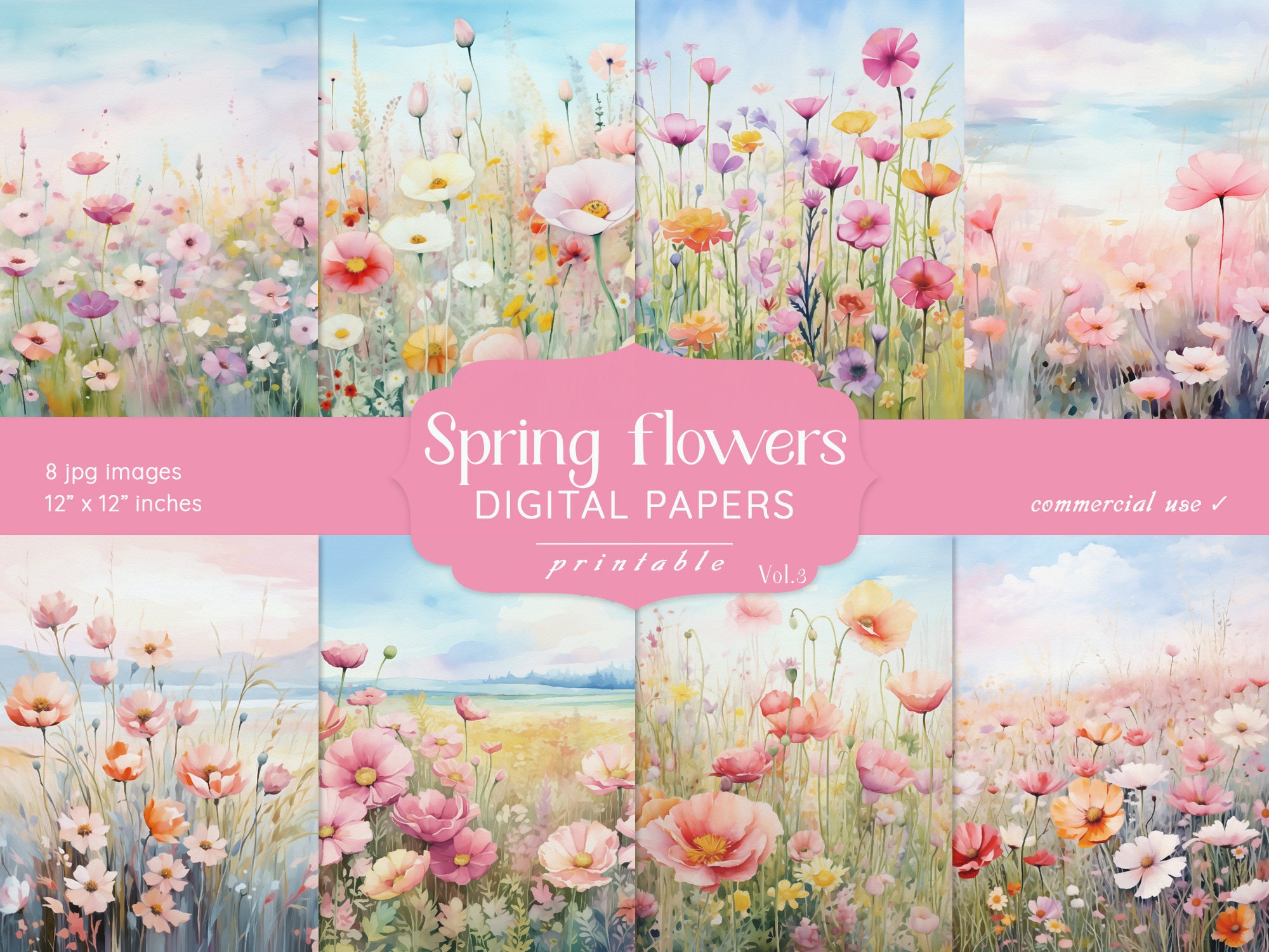 Floral Spring Digital Paper: Flowers Scrapbook Backgrounds (digital ...