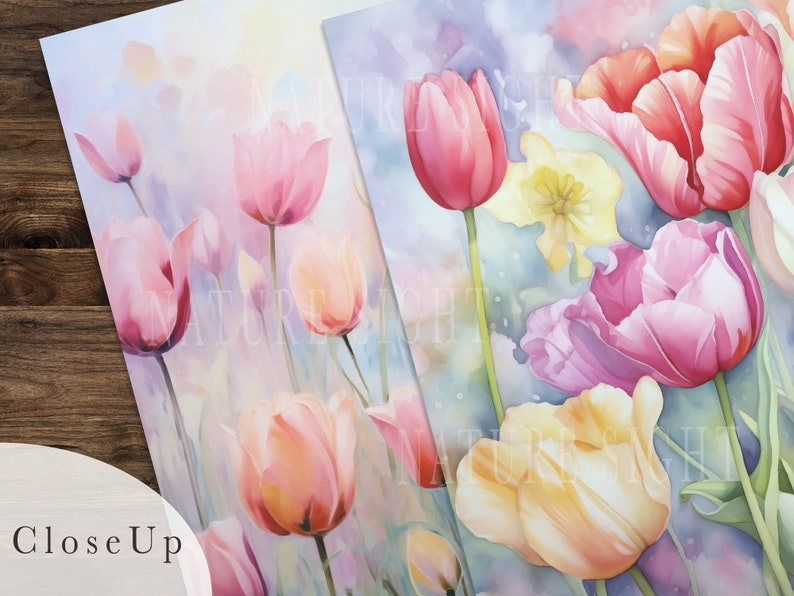 Tulip Watercolor Digital Paper: Spring Floral Scrapbook (digital ...