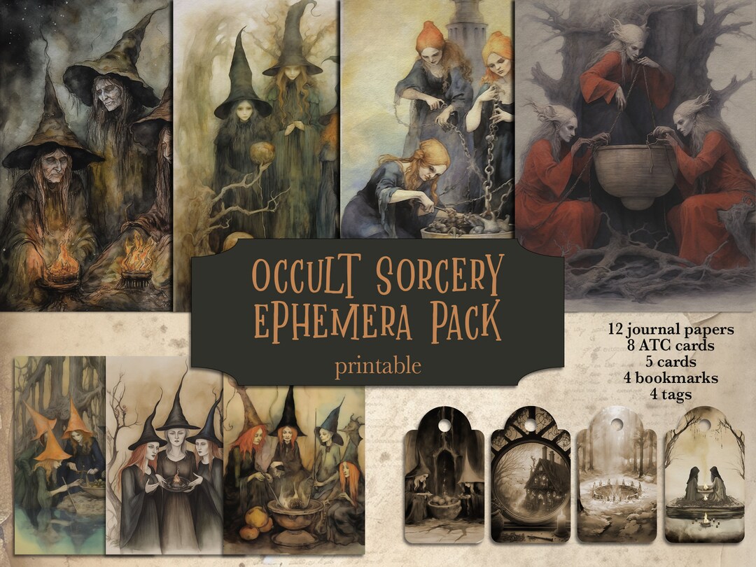 Occult Sorcery Junk Journal, Witchy Ephemera Pack, Witch Bookmarks ...
