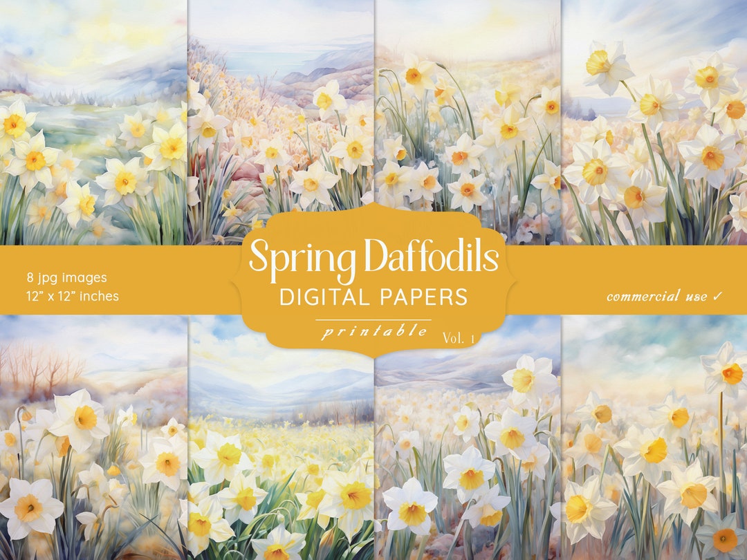 Spring Digital Papers | Daffodils Watercolor Backgrounds | Floral ...