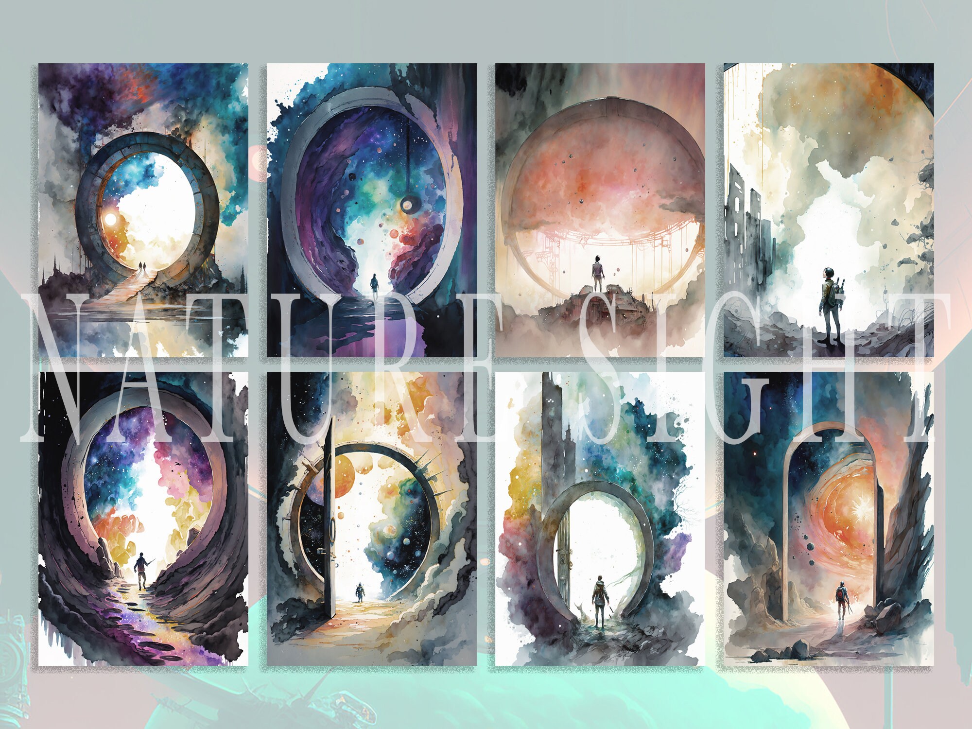 Sci-fi ATC Cards | Futuristic Watercolor Scrapbook Cards (digital ...