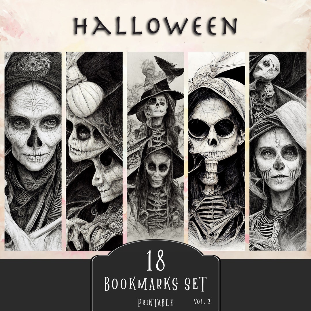 Printable Bookmarks Halloween Set, Mega Bundle Set of 18 Bookmarks ...