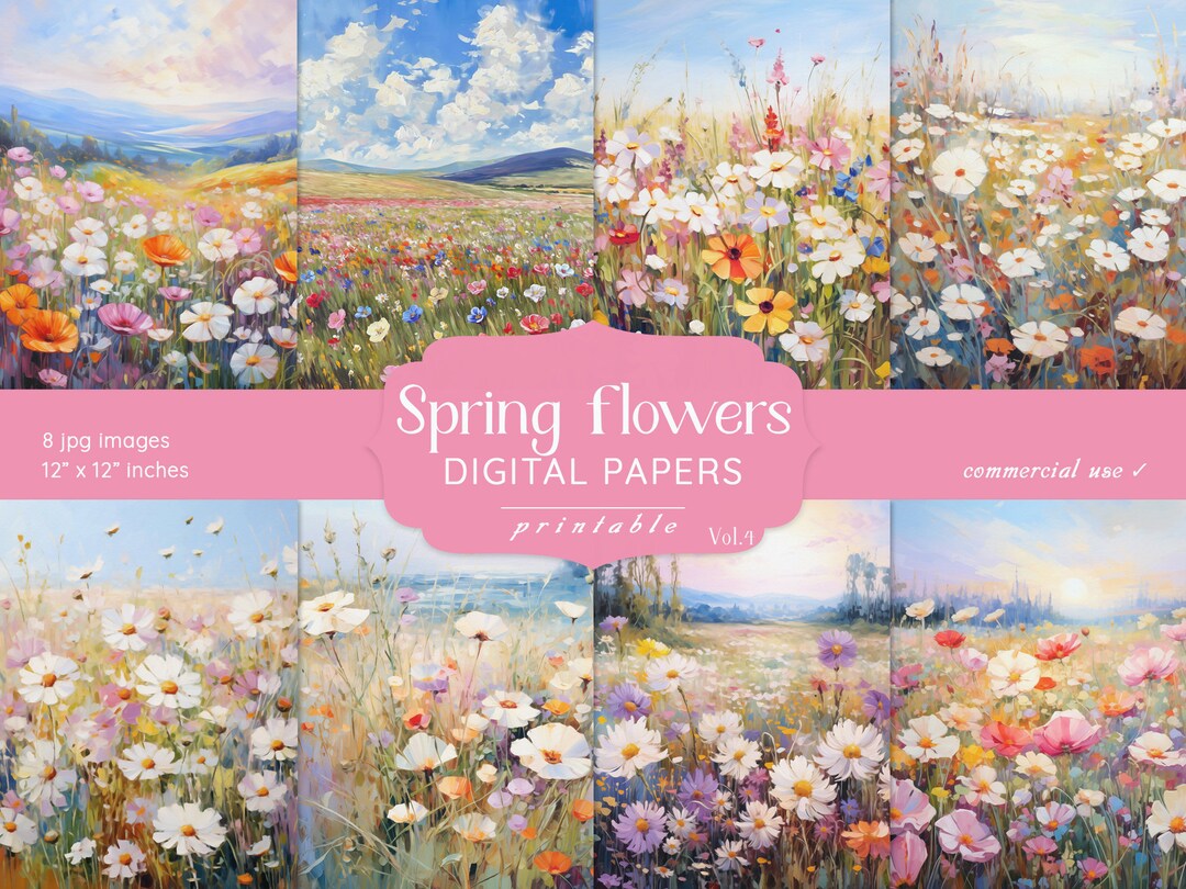 Spring Flowers Digital Paper, Digital Spring Paper, Floral Digital ...